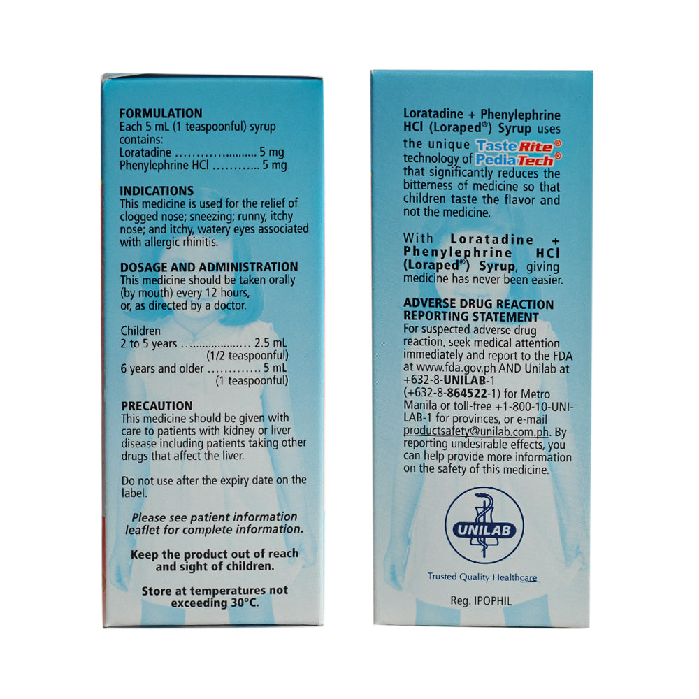 Loraped Loratadine Phenylephrine HCI Syrup 5mg/5ml 60ml